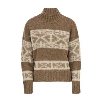 PESERICO Femme, Pulls, Brun, Taille: 40 FR Pull en Tricot Jacquard &agrave; Col Montant