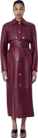 Sportmax Femme, Manteaux, Rouge, Taille: 36 FR Long Leather Coat