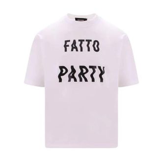 Dsquared2 Homme, Tops, Blanc, Taille: L T-shirt en coton imprim&eacute; texte