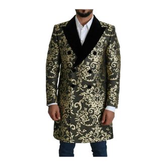 Dolce & Gabbana Schwarz Gold Jacquard Mantel Sicilia - - Coats - Herren - Mehrfarbig - S