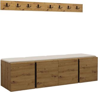 Mirjan24 Garderoben-Set Monati VII, 2X Schuhschrank + 2X Kleiderhakenbrett und Gepolstertes Paneel/Wandpaneel, 8 Doppelhaken, Flurgarderobe, Wandgarderobe (Eic