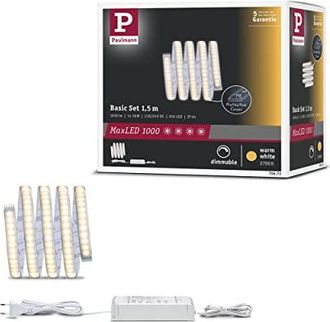 Paulmann 70672 LED Stripe MaxLED 1000 Basisset 15 m 2700 K Warmwei&szlig; Lichtband beschichtet Lichtstreifen 20W 1650 lm 216 LED 230/24 V 60 VA