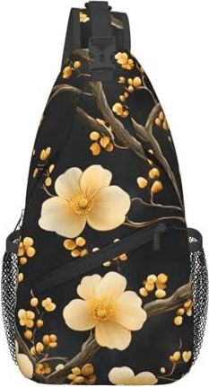 Generic Sacoche Tactique Fleur jaune simple L&eacute;ger Sacs Poitrine R&eacute;glable Crossbody Bag pour Camping Cyclisme Homme