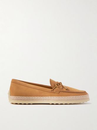 Tod's Gomma Loafers Aus Veloursleder Mit Raffiabastbesatz Und Schleife - Braun