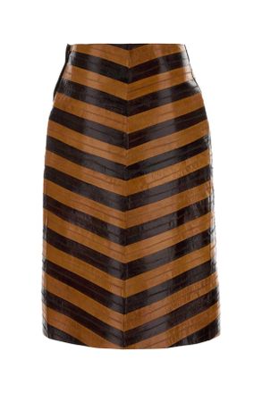 Fendi Womens Two-Tone Leather Skirt Dark Brown+caramel Exterior: Hagfish Gonne