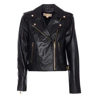 Michael Kors Schwarze Leder Moto Jacke - - Jackets - Damen - Schwarzk - XS