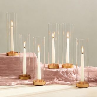 Nuptio Glaszylinder Kerzen Kerzenst&auml;nder Glas: 6 St&uuml;cke Metall Kerzenhalter Stabkerzen Gold 30cm Gro&szlig; Bodenlosen Zylinder Kerzen Windlicht Hochzeit Party Tis