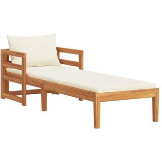 vidaXL Chaise longue avec coussins blanc cr&egrave;me Bois dacacia solide