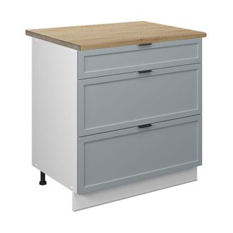 Vicco K&uuml;chenunterschrank Fame-Line, Hellblau-grau, 80 cm mit 3 Schubladen, ap Eiche