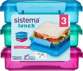 Sistema Brotdose Sandwichbox | 450 ml | stapelbare und luftdichte Lunchbox mit Deckel | Lunchbox Kinder & Erwachsene | gemischte Farben | 3 Stück