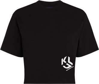 Karl Lagerfeld Karl Lagerfeld Jeans, Femme, T-Shirt Court &Agrave; Manches Courtes Avec Monogramme, Coupe Standard, Noir, XL