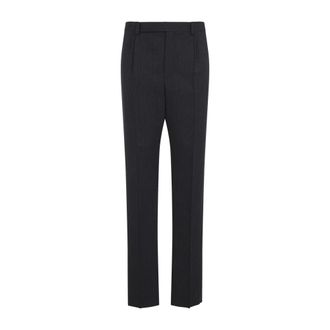 Saint Laurent Tapered Pants in Striped Herringbone Wool - - Trousers - Herren - Grau - L