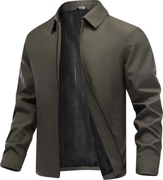 AlltheMen Blouson Homme mi Saison Casual Bomber Jacket Léger Zip Veste Manches Longues Business Printemps Eté Kaki XXL