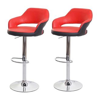 Mendler 2X Tabouret de Bar HWC-F16, Tabouret pivotant, avec Dossier Simili Cuir - Rouge-Noir