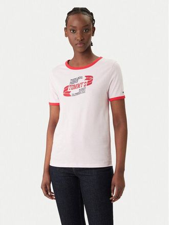 Tommy Jeans T-Shirt Wavy Flag Contrast Ringer DW0DW22306 Rosa Regular Fit