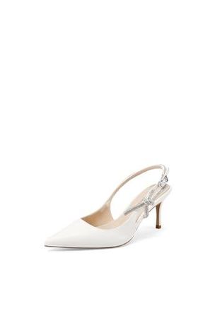 Queen Helena Slingback avec talon moyen d&eacute;collet&eacute; avec strass femme K4517, Blanc Pu, 38 EU