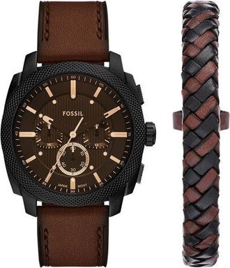 Fossil Uhr und Armband Set Machine Chronograph FS6102SET Braun