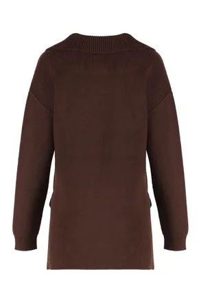 Elisabetta Franchi Womens Sweater Mixed Wool With Jewel Strap, Coffee