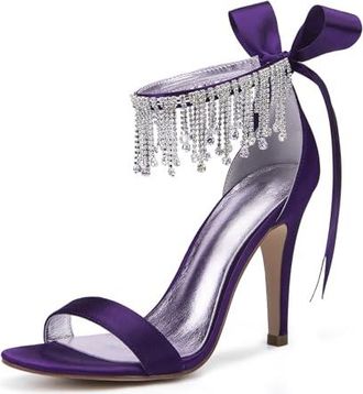 Generic Chaussures De Mariage Escarpins Femme Sandales Mari&eacute;e Bride Cheville Dress F&ecirc;te Aiguille Talon10.5CM,Dark Purple,41 EU