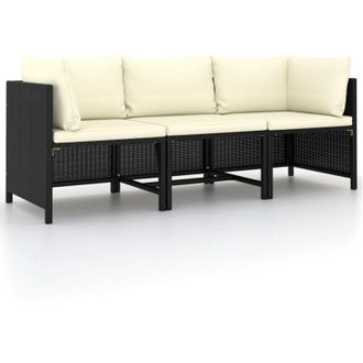 vidaXL Vidaxl - 3-Sitzer-Gartensofa mit Auflagen Schwarz Poly Rattan