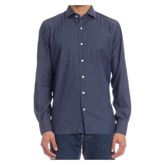 Barba Homme, Chemises, Bleu, Taille: L Chemise sur Mesure en Denim avec Boutons en Nacre