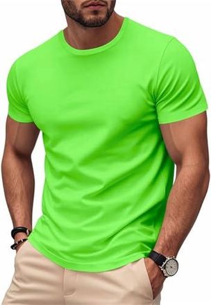 Generic T-shirt de course à pied haute visibilité pour homme - En maille respirante - Manches courtes - Col rond - Solide - Athlétique - Entraînement, Vert, 4