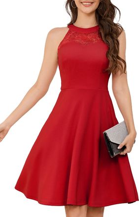 Bbonlinedress Sommerkleid Damen Abendkleider elegant f&uuml;r Hochzeit festliches Kleid Neckholder Brautkleid Cocktailkleid Rotes Kleid Red 2XL