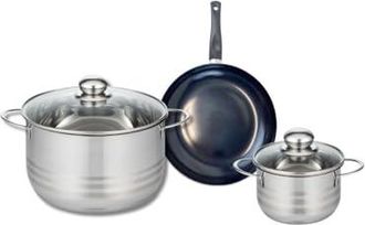 Fackelmann ELO 9710450 Batterie de cuisine 3 pi&egrave;ces, Ensemble de 1 Po&ecirc;le de cuisson 20 cm et 2 faitouts 14 et 24 cm Elo Prima Brillant, inox, induction