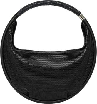 twentyfour Femme, Sacs, Noir, Taille: ONE Size Sac &agrave; main en satin et &agrave; paillettes avec poign&eacute;e orn&eacute;e de bijoux