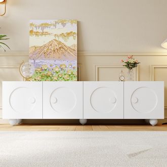 Generic DHWDS TV-Schrank mit 3D Relief-Design & geschlossenen Schr&auml;nken | TV-Board f&uuml;r bis 65 Zoll Fernseher | Wei&szlig;es Lowboard mit gro&szlig;z&uuml;gigem Stauraum | 180 