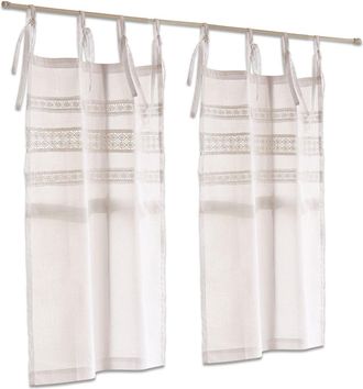 Loberon Scheibengardine 2er Set Aibre, eingenähte Spitzenborten, Vintage-Charme, mit dekorativen Bindebändern, Fensterdekoration, Sichtschutz, Baumwolle, weiß
