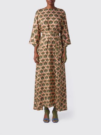 La DoubleJ Robe midi en soie &agrave; imprim&eacute; graphique et manches longues