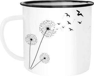 Autiga Emaille Tasse Becher Pusteblume V&ouml;gel Dandelion Birds Kaffee-Tasse wei&szlig;-schwarz unisize