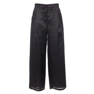 Max Mara Ramie Hose mit geradem Bein - - Trousers - Damen - Schwarzk - XL