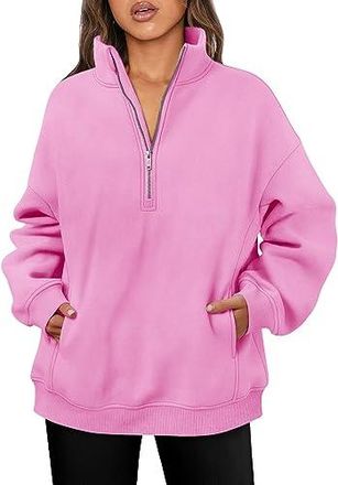 Generic Sweat &agrave; capuche surdimensionn&eacute; pour femme - Demi-fermeture &eacute;clair - Pour femme - Fermeture &eacute;clair - 2026 - Tenue dautomne - V&ecirc;tements dhiver avec poch