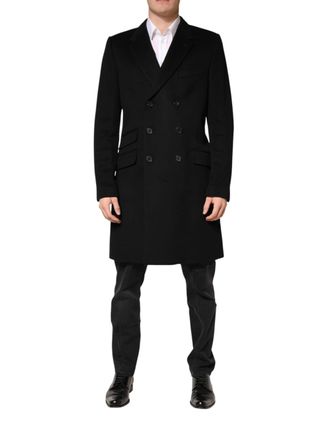 Dolce & Gabbana Mens Black Wool Double Breasted Trenchcoat Jacket Cashmere Clothing