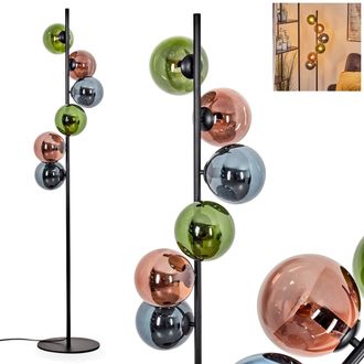 HOFSTEIN Stehleuchte Gastor, Stehlampe aus Metall/Glas in Schwarz/Blau/Gr&uuml;n/Kupfer, Leuchte im Retro/Vintage-Design (&Oslash; Schirme 15 cm), Fu&szlig;schalter, 160 cm, E14