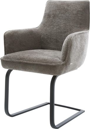 DELIFE Schwingstuhl Heira-Flex mit Armlehnen Freischwinger flach Schwarz Boucl&eacute; Soft Schlamm Taschenfederkern