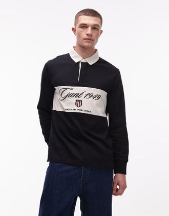 GANT Polo de rugby &eacute;pais effet color block avec motif Ski Club - Noir