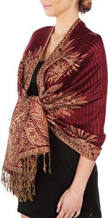Sakkas 178cm x 71cm Grand Cachemire Jacquard Double &eacute;paisseur Woven Viscose Pashmina Ch&acirc;le/Echarpe/Etole - Burgandy