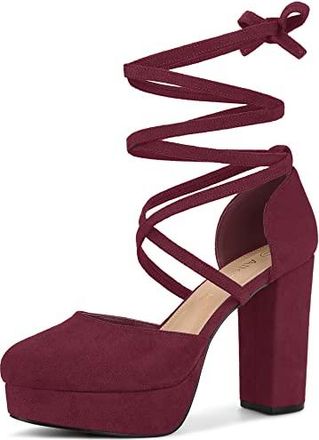 Allegra K Escarpins &agrave; plateforme &agrave; lacets pour femmes Bourgogne 38.5