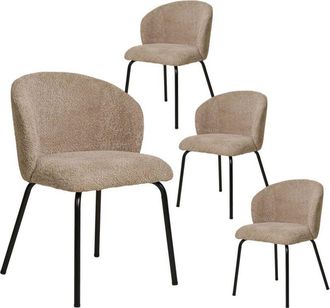 Altobuy Altobuy - dalida - Lot de 4 Chaises Incurv&eacute;es Tissu Boucl&eacute; Beige Pieds M&eacute;tal Noir