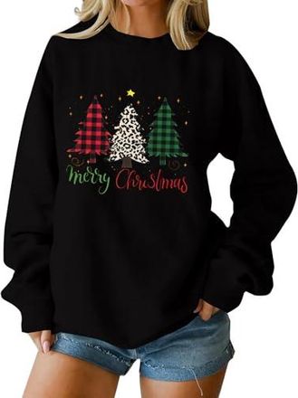 Generic Sweat-shirt de Noël pour femme avec imprimé arbre de Noël, pull amusant à manches longues, chandail imprimé de Noël de qualité supérieure, chandail à 