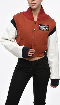 Dsquared2 Cropped Varsity Bomber with Leather Sleeves Dsquared2