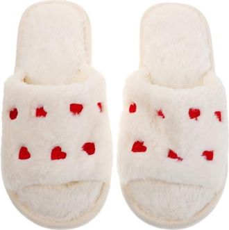 Yardwe Pantoufles Femmes Int&eacute;rieur Ouvertes Coeur Peluche Chaudes Hiver Confortables D&eacute;coratives