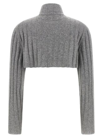 Miu Miu Ribbed Wool Knit Cardigan - Gray