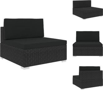 vidaXL Modular-Sofa-Mittelteil 1 Stk. + Auflagen Poly Rattan Schwarz - Gartensorgausstattung - Outdoor-Sitzgruppe - Lounge Set - Modular Sofa - Rattan Sofa
