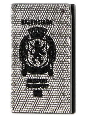 Balenciaga Mens Embellished Leather Passport Holder Smoke Grey T Glass Portafogli