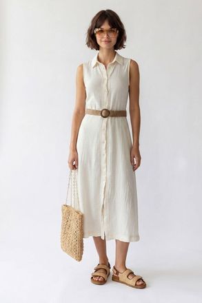 Mixray G&uuml;rteltes Baumwoll-Midi-Hemdkleid