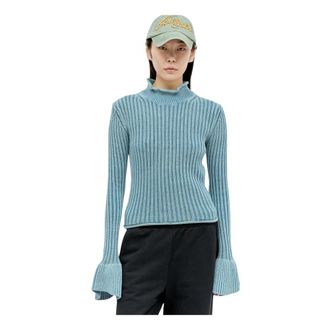 Acne Studios Gerippter Strickpullover mit R&uuml;schen - - Knitwear - Damen - Blau - L